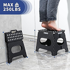 ROLIZOE Foldable Step Stool with Safety Lock, Space-Saving Plastic Stepping Stool, 11 Inch Multi-Purpose Portable Non-Slip Folding Step Stool for Kids & Adults-Black