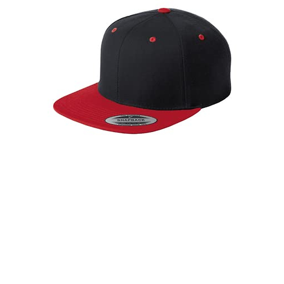 Sport-Tek® Flat Bill Snapback Cap STC19 / Custom Hats/Embroidery Hats/Monogram Hats/Custom Snapback/Custom Embroidery (Black/True Red)