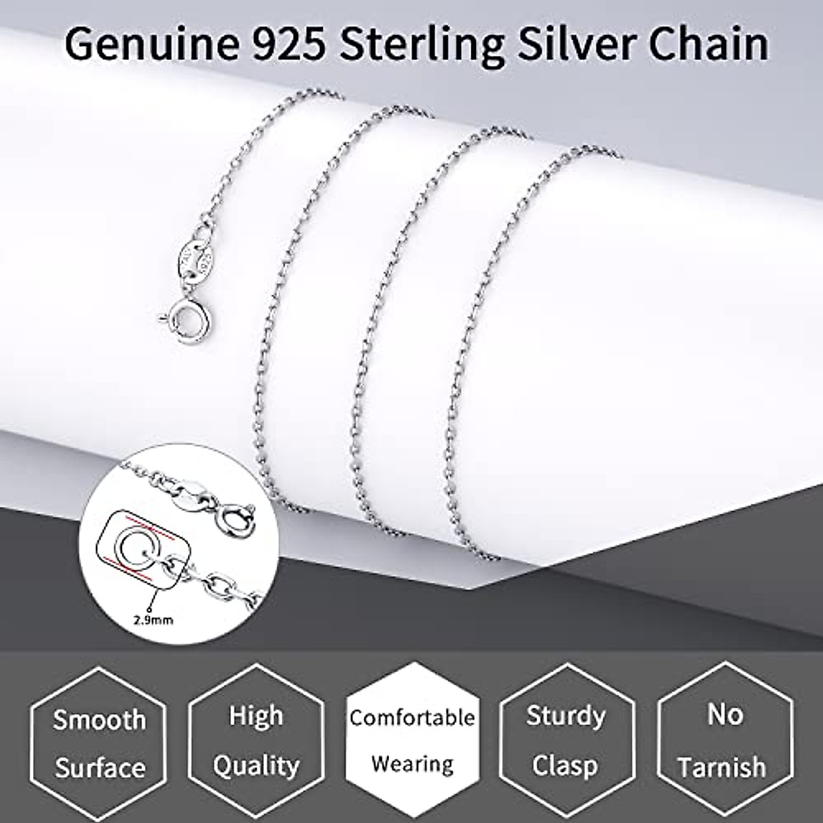 Jewlpire 925 Sterling Silver Chain Necklace Chain for Women Girls 1.1mm Cable Chain Necklace Upgraded Spring-Ring Clasp - Thin & Sturdy - Italian Quality 16 Inch