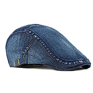 2 Pack Mens Denim Cotton Newsboy Cap Ivy Gatsby Driving Hunting Cabbie Hats (2 Pack-C)