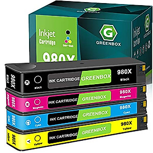 GREENBOX Remanufactured Ink Cartridge Replacement for 980X for HP Officejet Enterprise Color X555dn X585f X555xh Flow X585z MFP X585F X585dn Printer (1 Black 1 Cyan 1 Magenta 1 Yellow)
