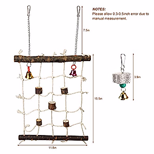 Parrot Climbing Ladder Toys,Bird Rope Wooden Ladder Swing Ladder Hanging Cage Perch Stand Chew Toys for Bird Parrot Conure Finch Cockatoo Budgie Lovebird Parakeets Cockatiels (H01)