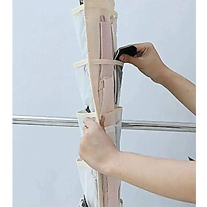 ST-BEST-P Bra and Underwear Hanging Storage Organizer Mesh Pockets Dual Sided Wall Shelves Space Saver Bag Sock Underpants Drawer Closet Clothes Rack (Beige:(5+10 Pockets))