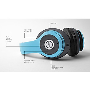 iJoy Bluetooth Headphones Over Ear, Wireless and Wired Foldable Headset Built-in Microphone, FM, Micro SD Card Slot - (Blue) Adults Kids Boys