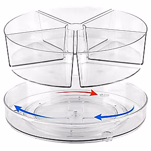 Goramio 10.6" Lazy Susan Organizer with 5 Removable Bins, Clear Plastic Divided Crazy Susan Lazy Susan Turntable, for Fridge Cabinet Refrigerator Kitchen Pantry Organization and Storage