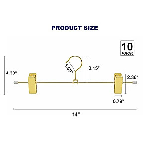 Amber Home Extra Length 14" Shiny Gold Metal Pants Hangers 10 Pack, Adjustable Big Clip Metal Skirt Hangers, Gold Clip Hangers for Jeans Trouser (10 Pack)