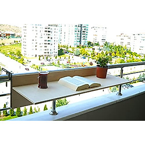 GENESIS WOODESIGN Balcony Bar Table for Railings, Balcony Folding Deck Table, Wooden Adjustable Hanging Deck Table for Patio, Apartment, Garden (Natural, 59" L x 11.8" W)