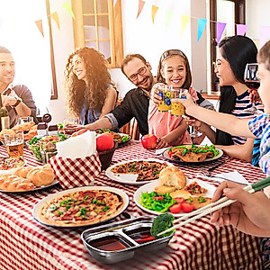 FATEE 4 Pcs Soy Sauce Dish Stainless Steel Dual Dipping Sauce Cups, Seasoning Dishes Appetizer Serving Tray for Restaurant Kitchen,Soy Sauce, Ketchup, BBQ Sauce