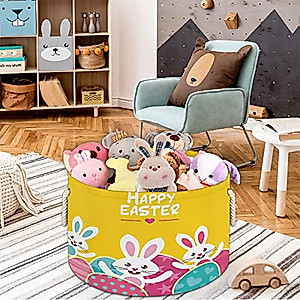 Easter Bunny Rabbit Eggs (13) Large Round Baskets for Storage Laundry Baskets with Handles Blanket Storage Basket for Bathroom Shelves Bins for Organizing Nursery Hamper Girl Boy