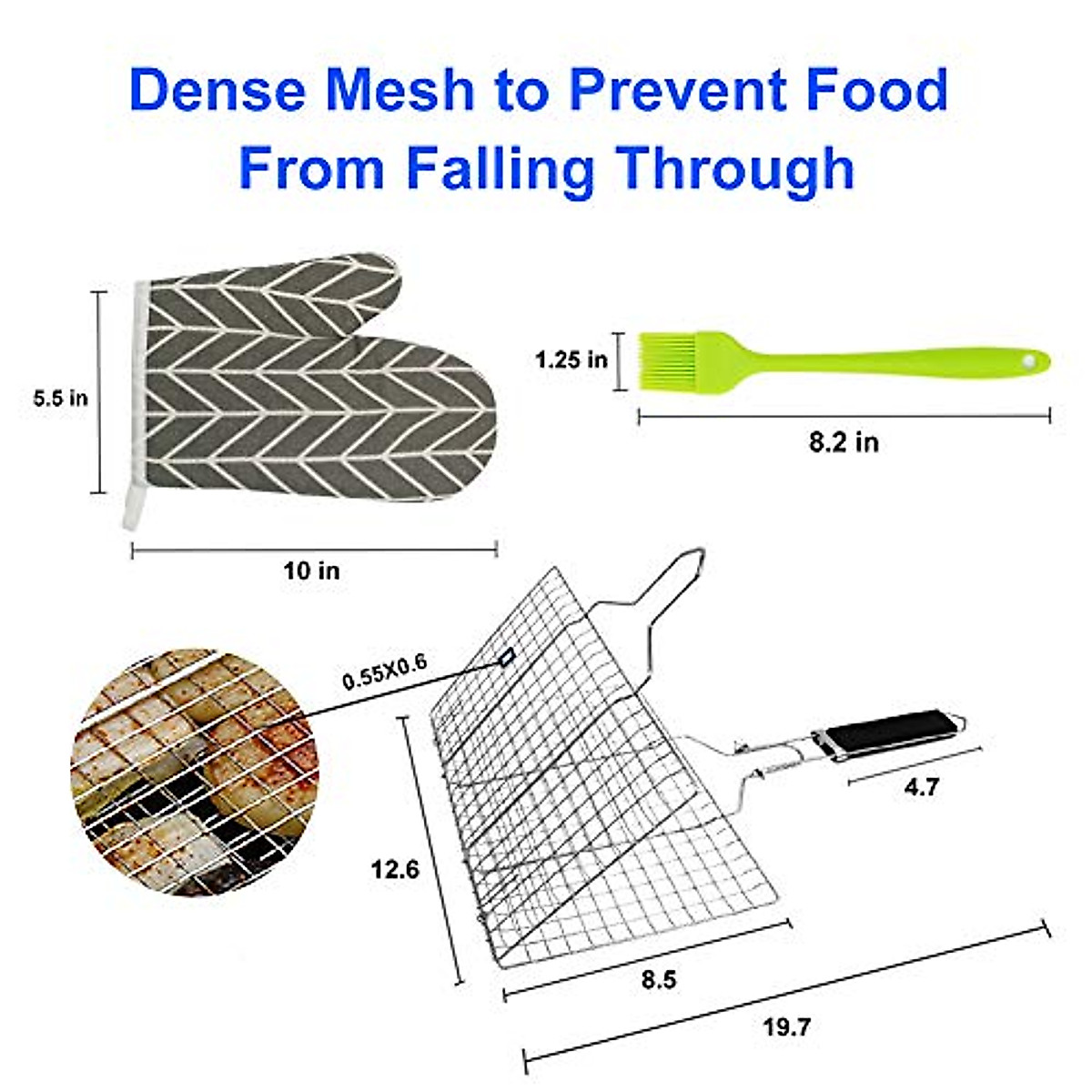 Fish Grill Basket, Fish Basket Non-stick Stainless Steel Foldable Nets Portable with Removable Handle Easy-to-flip for Steaks Seafood Vegetables Outdoor Barbecue