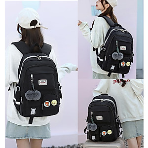 Lmeison Backpack for Girls Waterproof, Cute College Bookbag Black School Bag for Elementary School Middle School, 15.6in Laptop Backpack Anti Theft Travel Daypack for Women Teens Teenage Kids