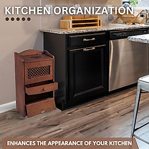 POGABOX Potato Onion & Garlic Storage Box - Vegetable Wooden Bin for Home and Kitchen, Classic Vegetables Organizer Garlic Keeper with Flip Top