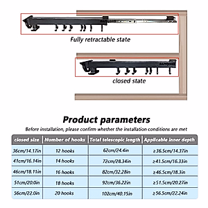 RAJYQODIS Broom And Mop Organizer/storage, Multifunctional Pull Out Broom Holder With Double Row Sliding Hook, Expandable Broom Hanger Suitable For Various Scenarios (Size : 51cm/20.0inch)