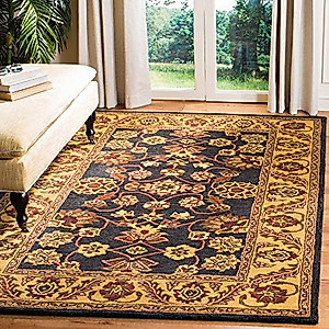 SAFAVIEH Golden Jaipur Collection 7'6" x 9'6" Black / Gold GJ250D Handmade Traditional Premium Wool Area Rug