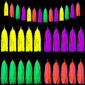 Glow Neon Party Supplies Including Neon Paper Garland 20 Pieces Neon Paper Tassels Garland and Neon Triangle Flags Bunting for Birthday Party Wedding Black Light Reactive UV Glow Party Decorations