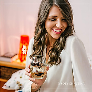 Beautiful & Brilliant Wine Glass College Graduation Gifts for Her Stemless Associates Bachelors Masters 0038