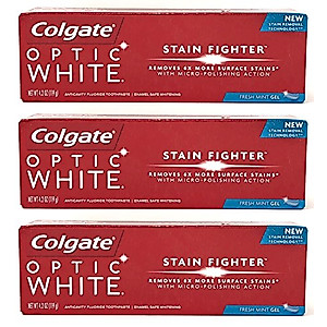 Colgate Optic White Stain Fighter Anticavity Fluoride Toothpaste, Fresh Mint Gel, 4.2 Ounces (Pack of 3)