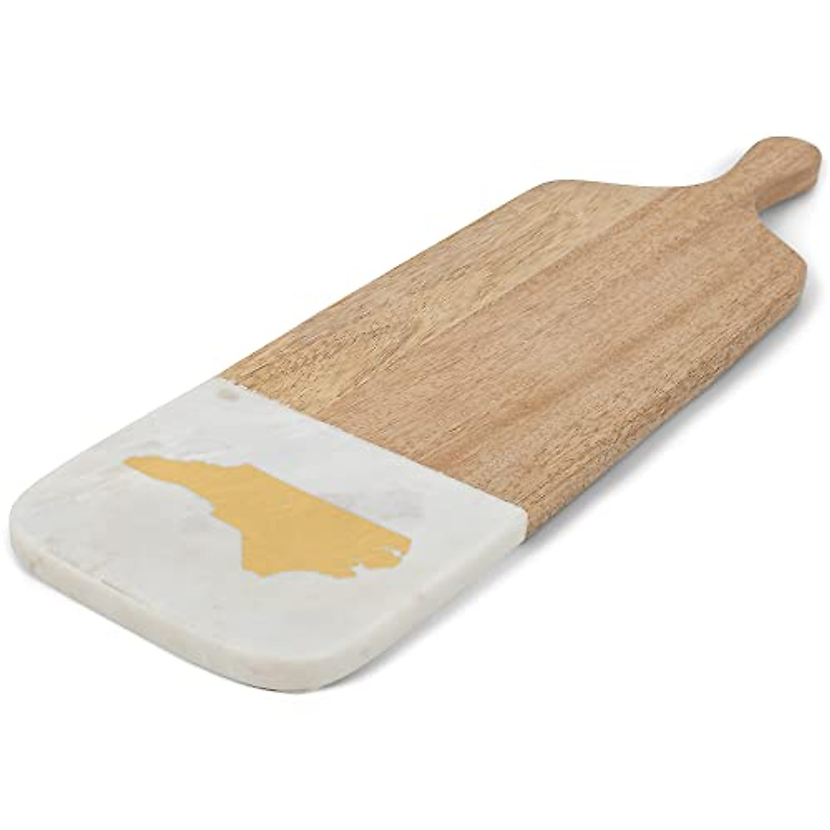 Mary Square State of North Carolina Gold Foil 20 x 6 Food Safe Mango Wood and Marble Serving Cutting Board with Handle