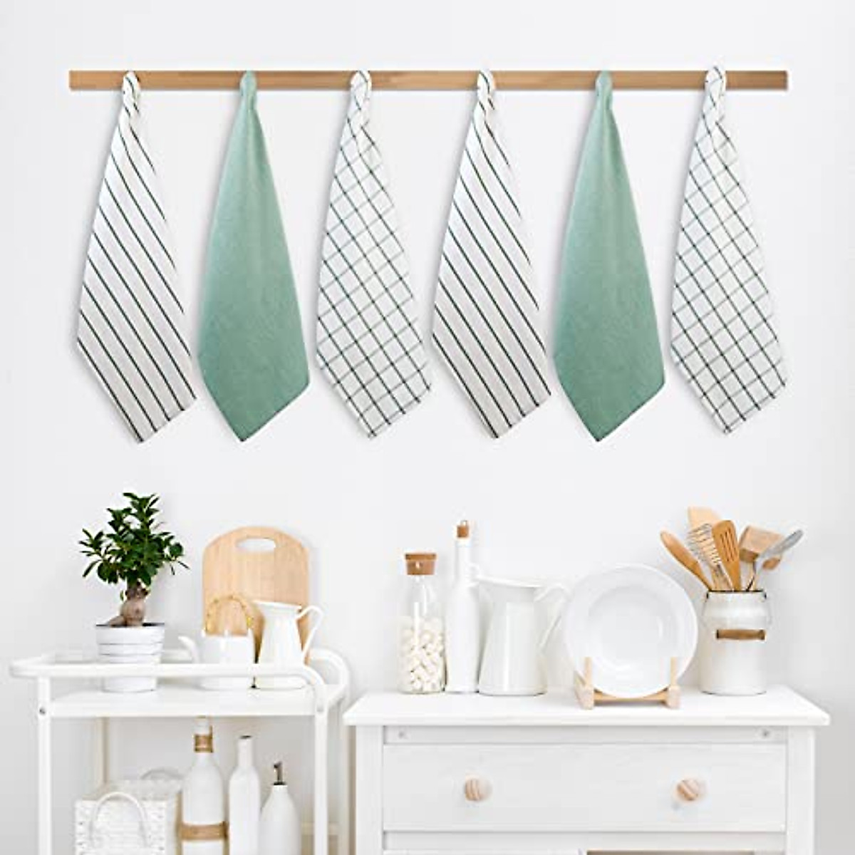 LANE LINEN Kitchen Towels Set - Pack of 6 Cotton Dish Towels for Drying Dishes, 18”x 28”, Kitchen Hand Towels, Absorbent Tea Towels, Dish Towels for Kitchen, Quick Drying Kitchen Towel Set - Olive