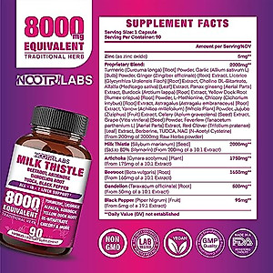 All-in-1 8000mg Highest Potency Milk Thistle NAC BeetRoot Artichoke Dandelion Root - Liver Health Support, Cleanse Detox & Repair, Antioxidant, Plus TUDCA Choline and Ginger - 90 Vegan Capsules