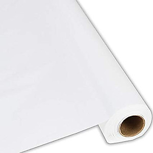 Plastic Party Table Cover Roll - 300 ft. x 40 in. - Premium Disposable Banquet Tablecloth (White) Super Fast Set Up with No Fold or Creases