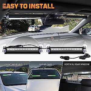 XRIDONSEN Emergency Dash Strobe Lights 144 LED Green White Warning Hazard Safety 2x 14.5 inch Front/Rear Interior Windshield Lights w/Suction Cups Deck Split Mount for Firefighter Vehicles Trucks