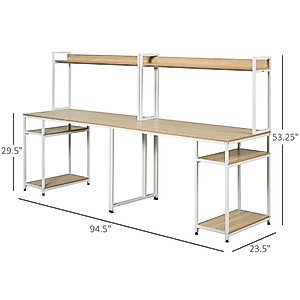 HOMCOM 94.5in Industrial Double Computer Desk with Hutch and Storage Shelves, Extra Long Two Person Home Office Desk, Writing Table Workstation for 2 People with CPU Stand, Oak Wood Grain