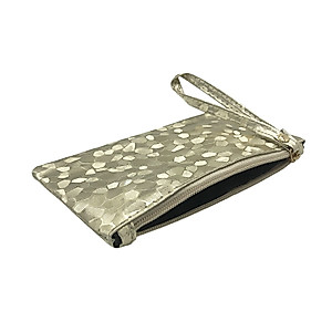 HUAI CHAO Sparkly Laser Wristlet Handbag Women Stylish Stone Print Leather Clutch Bag Zip Cell Phone Purse Light Golden