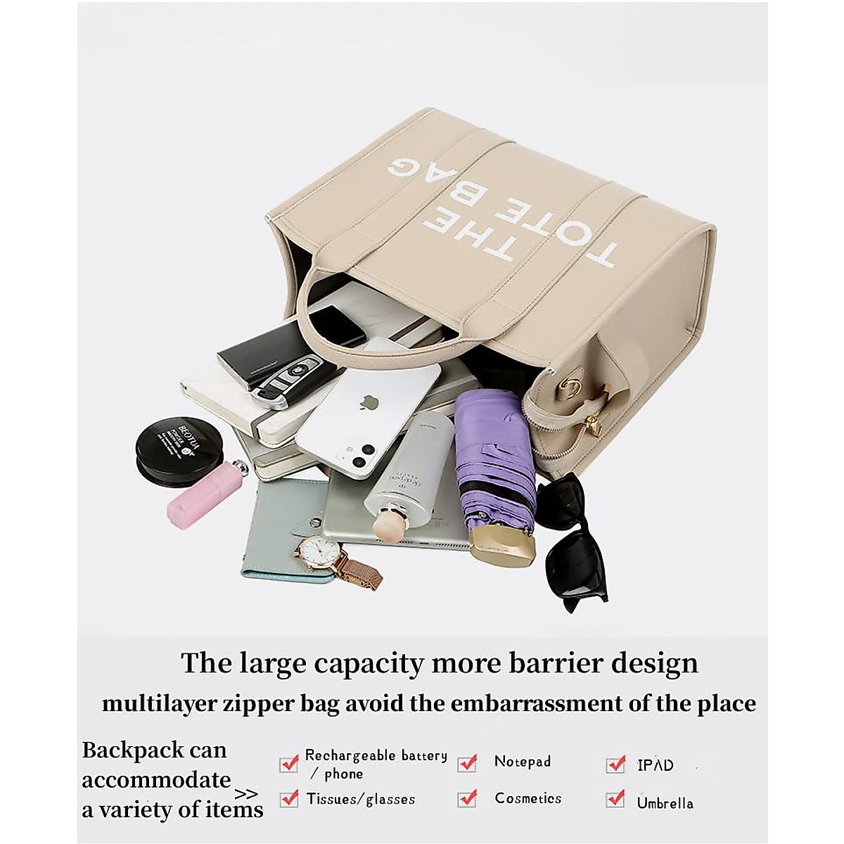 IMPRINTNATION The Tote Bag for Women.PU Leather Handbag with Shoulder Strap and Zipper Closure