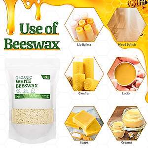 YASNAY White Beeswax Pellets 2LB, 100% Organic Beeswax, Beeswax for Candle Making, Body, Skin Care DIY, Lip Balm and Soap Making Supplies