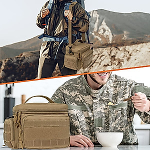 opux Tactical Lunch Box for Men, Insulated Lunch Bag for Men Adult, Large Soft Lunch Cooler with MOLLE Mesh Side Pockets, Heavy Duty Mens Tactical Lunchbox Pail for Work Meal Prep (Tan)