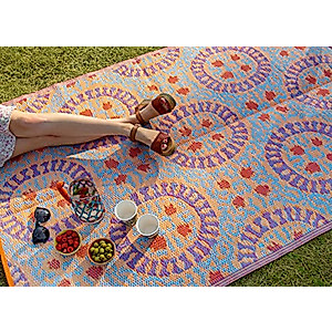 Talking Tables Boho Woven Waterproof Outdoor Rug | Plastic, Lightweight & Non Slip Mat with Double-Sided Geometric Pattern | for Garden, Patio, Decking, Bathroom, Utility, Picnic