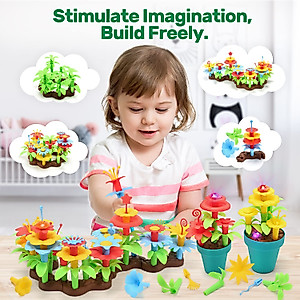 CUTE STONE Flower Garden Building Toys for Girls Age 3 4 5 6 7-Kids with Light & Music-Stacking Game for Toddlers Playset-Educational Activity STEM Toys Gifts,140PCS