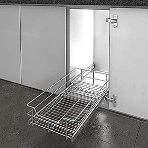 STORKING 2 Tier Wire Basket Pull Out Shelf Drawer Storage Organizer for Kitchen Base Cabinets Chrome-Plating (11x 22 x 5.3Inch, 1 Tier)