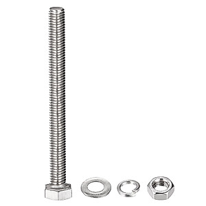 uxcell M8 x 80mm Hex Head Screws Bolts, Nuts, Flat & Lock Washers Kits, 304 Stainless Steel Fully Thread Hexagon Bolts 4 Sets
