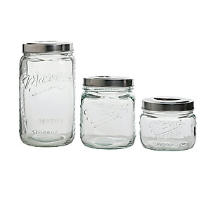 Mason Craft & More Airtight Kitchen Food Storage Clear Glass Pop Up Lid Canister, 3 Piece Pop Up Graduated Canister Set (1.6L, 2.75L, and 4.6L)