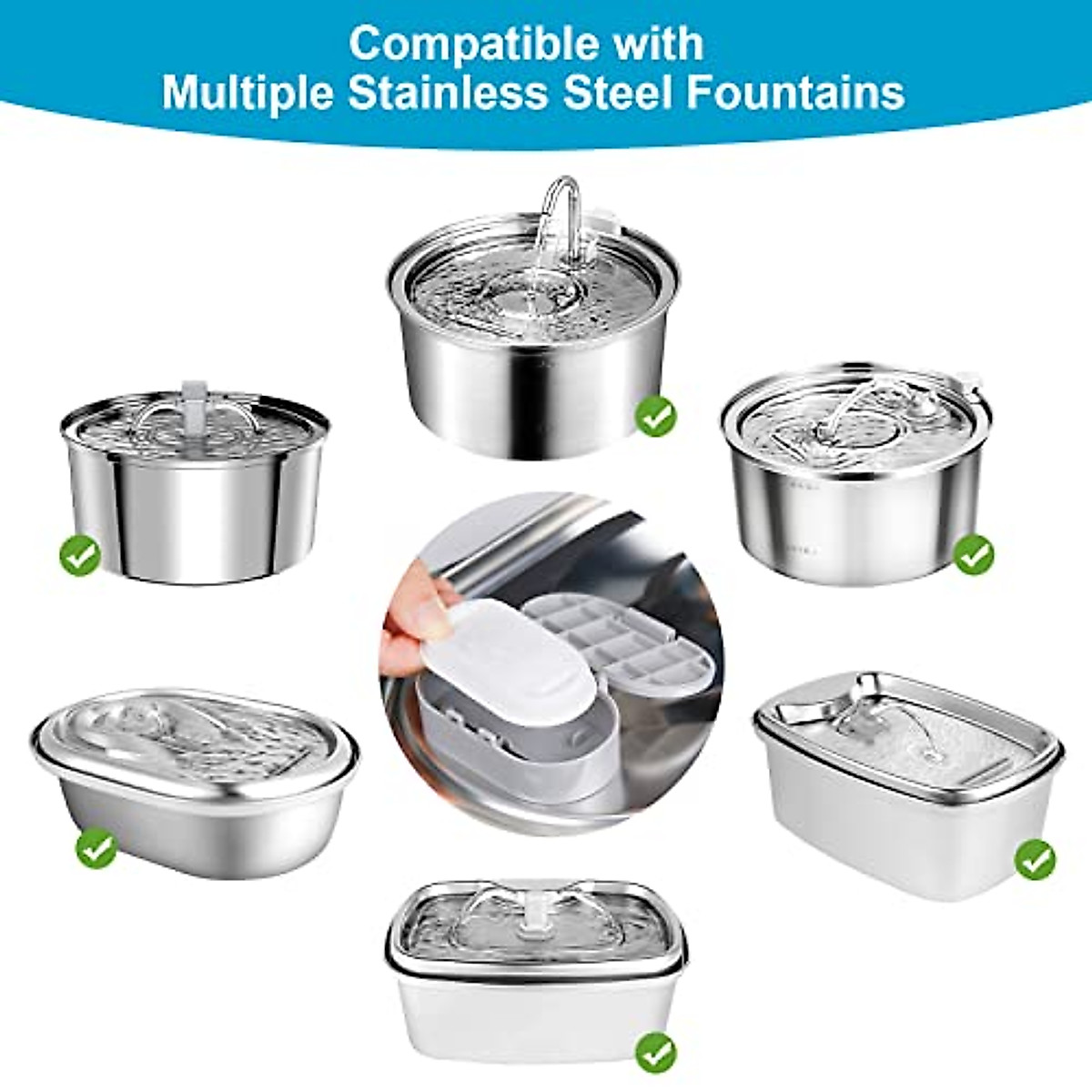 VinDox 16 Pack Replacement Filters for Cat Water Fountain Stainless Steel, 67oz/2L Adjustable Water Flow Pet Water Fountain, Super Quiet Dog Water Dispenser