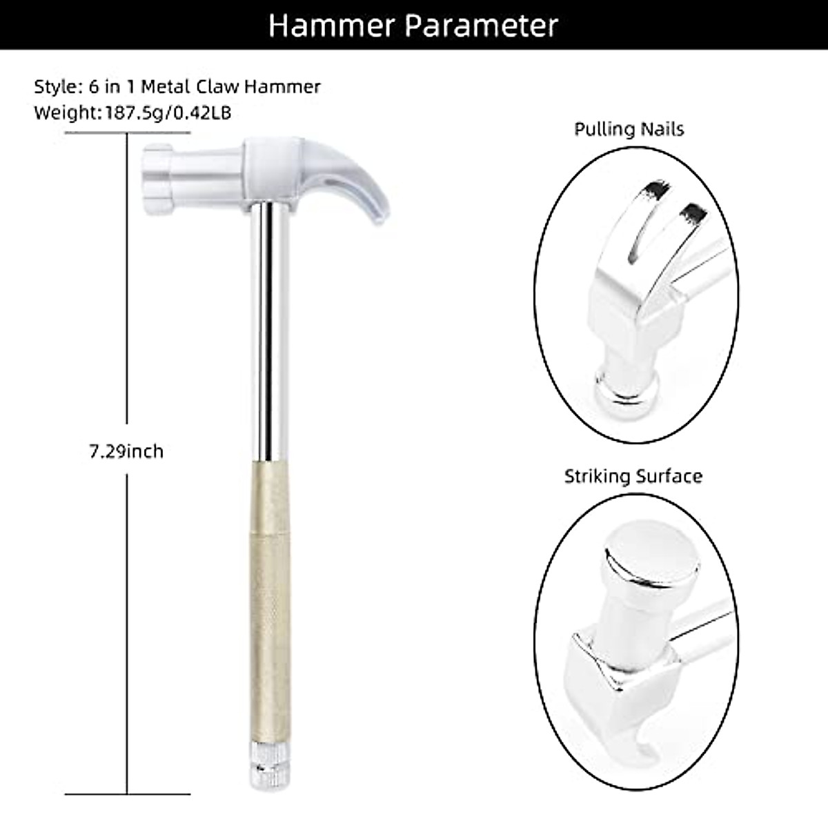 YOUMI 6 in 1 Metal Hammer & Screwdriver Multitool Set with Anti-Slip Grip Handle Slotted/Flat Head Phillips Screwdriver Nail Puller and Claw Hammer Best Gift for Sweetheart(Silver Yellow)