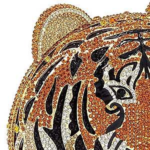 Bling Diamond Tiger Clutch Evening Bags For Women Formal Party Crystal Purse Wedding Handbag (Gold)