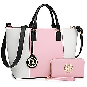 Large Tote Bags Vegan Leather Purses and Handbags for Women Top Handle Ladies Shoulder Bags Satchel Hobo 2pcs Set Pink