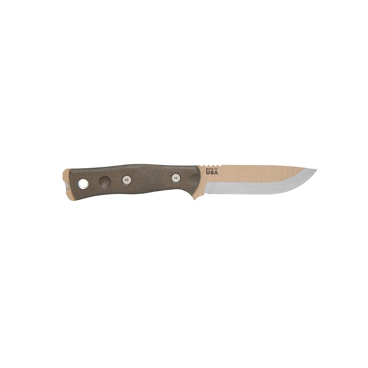 Tops Knives Fieldcraft by Brothers of Bushcraft Coytoe Tan Full Tage Fixed Blade- Coyote Tan Coating Finish- Coyote Tan Kydex Sheath w/Rotating Spring Steel (Green Canvas Micarta Handle)