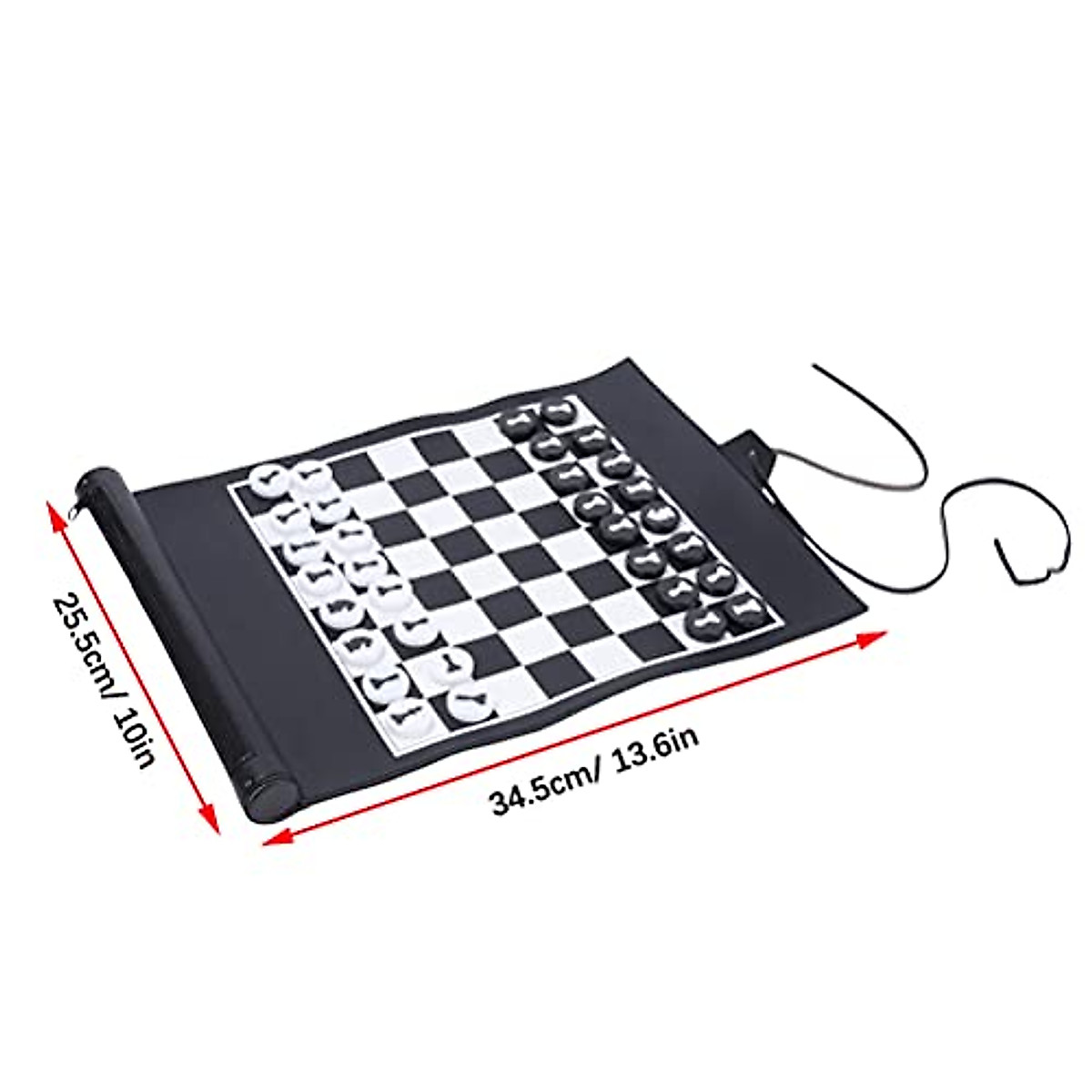 Travel Traditional Chessboard, PU Leather Roll-Up Chess Game Set Portable International Chess Game with Chess Storage Bag for Tournament Club