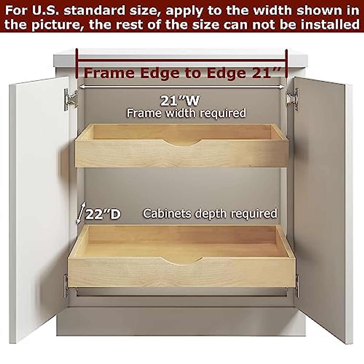 ALINE FURNITURE Pull Out Drawers for Cabinets Wood, 20" W X 21" D Slide Out Drawers for Kitchen Cabinets, Pull Out Shelves, Roll Out Drawers for Pantry Cabinet Organizer