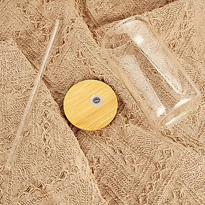 ABuff 8 Pcs Can Shaped Glass Cups with Lids and Straws 16 Oz Beer Can Glass cups Iced coffee cups with Bamboo lids and straws, Mason Glass Tumbler for Soda Smoothie Boba Cocktail - with 2 Brushes