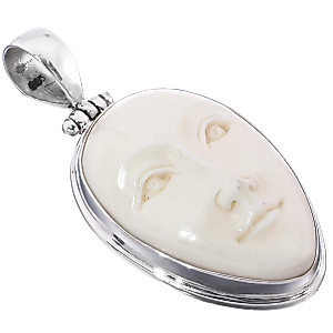 Goddess Carving Bison Bone 925 Sterling Silver Pendant, 1 3/4"