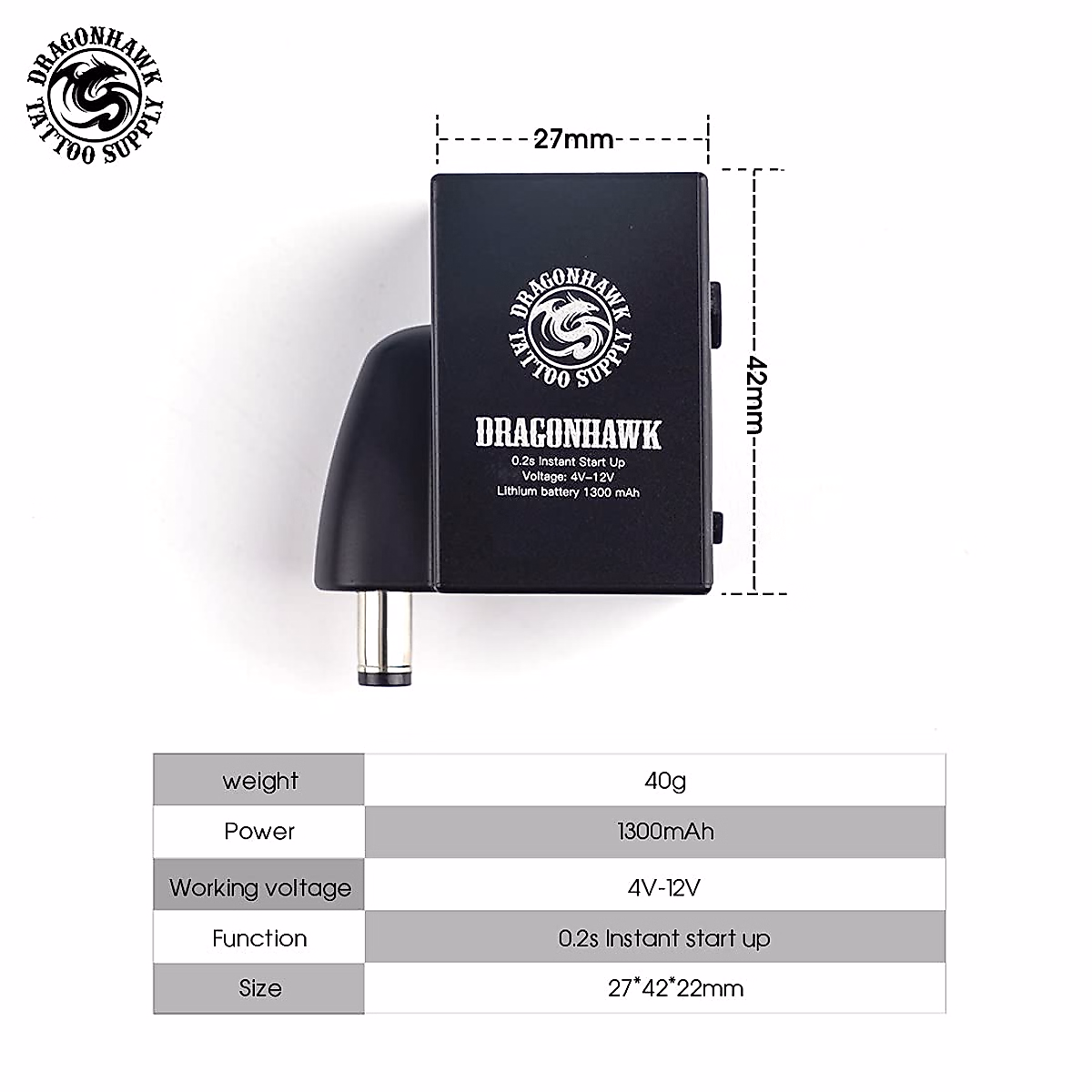 Dragonhawk Wireless Tattoo Battery Power Supply Lightweight Small Lcd Display Screen for Tattoo Pen Machine (DC)