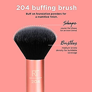 Real Techniques Flawless Base Brush Set With Ultra Plush Custom Cut Synthetic Bristles and Extended Aluminum Ferrules to Build Coverage for Every Makeup Application Need, Orange, 5 Piece