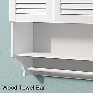 ChooChoo Bathroom Wall Cabinet with Towels Bar, 23.6" L x8.9 W x29.3 H MDF Material Medicine Cabinet, 2 Doors Over The Toilet Space Saver Storage Cabinet with Large Space, White