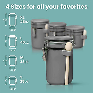 Home Intuition 4-Piece Ceramic Kitchen Canisters Set, Airtight Containers with Wooden Spoons Reusable Chalk Labels and Marker for Sugar, Coffee, Flour, Tea (Black)