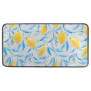 Yellow Lemon Blue Leaves Kitchen Rugs Floor Mat Anti Fatigue Kitchen Mats Non Skid Washable Bath Rug Runner Doormats Carpet Sink Mat Home Decor 39 X 20 inch